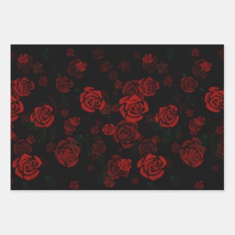 Romantic red roses wrapping paper sheets | Zazzle