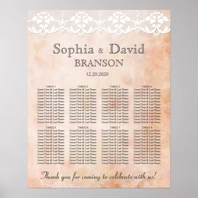 Romantic Rose and Lace Wedding Seating Chart | Zazzle