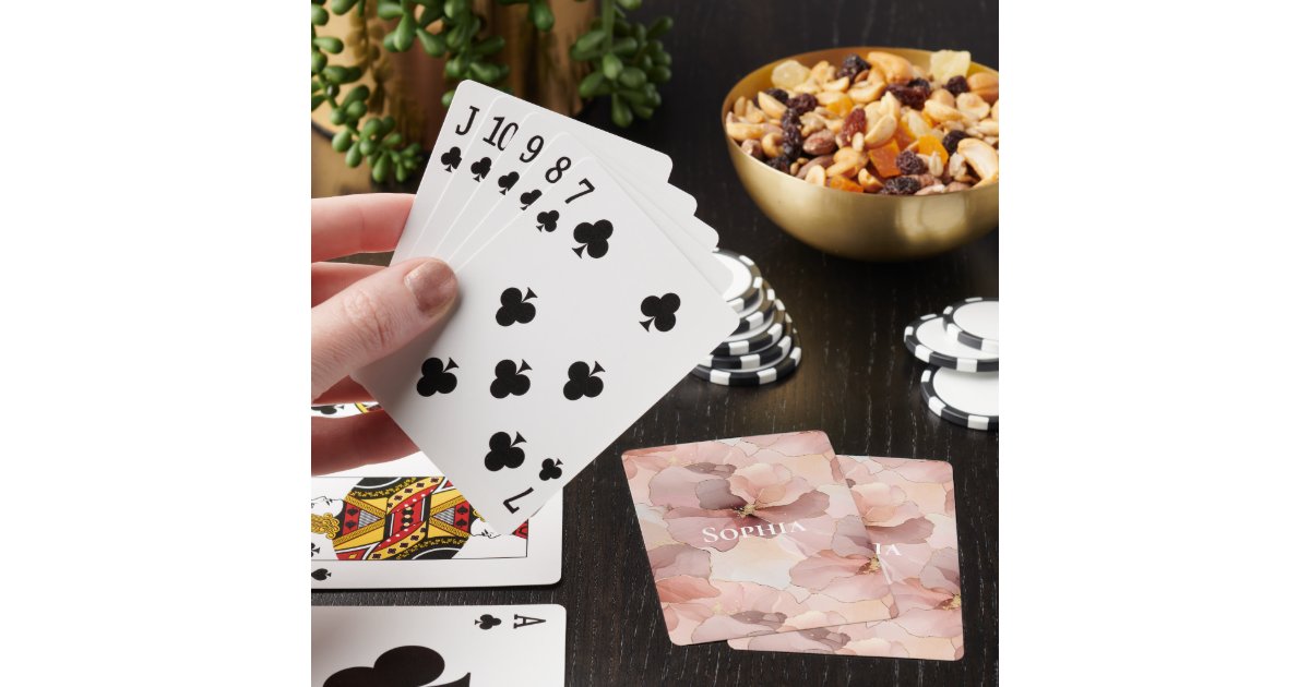 Romantic Rose Blush Pink Gold Floral Poker Cards | Zazzle
