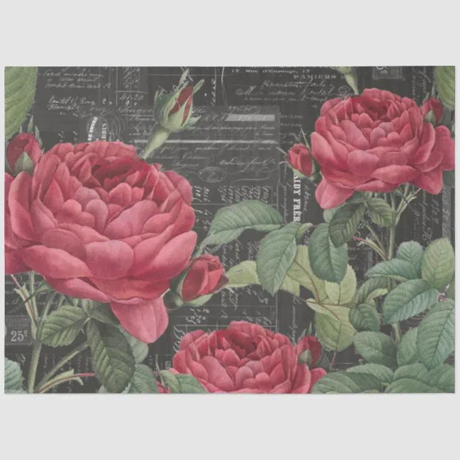 Romantic Rose French Ephemera Collage Tissue Paper | Zazzle