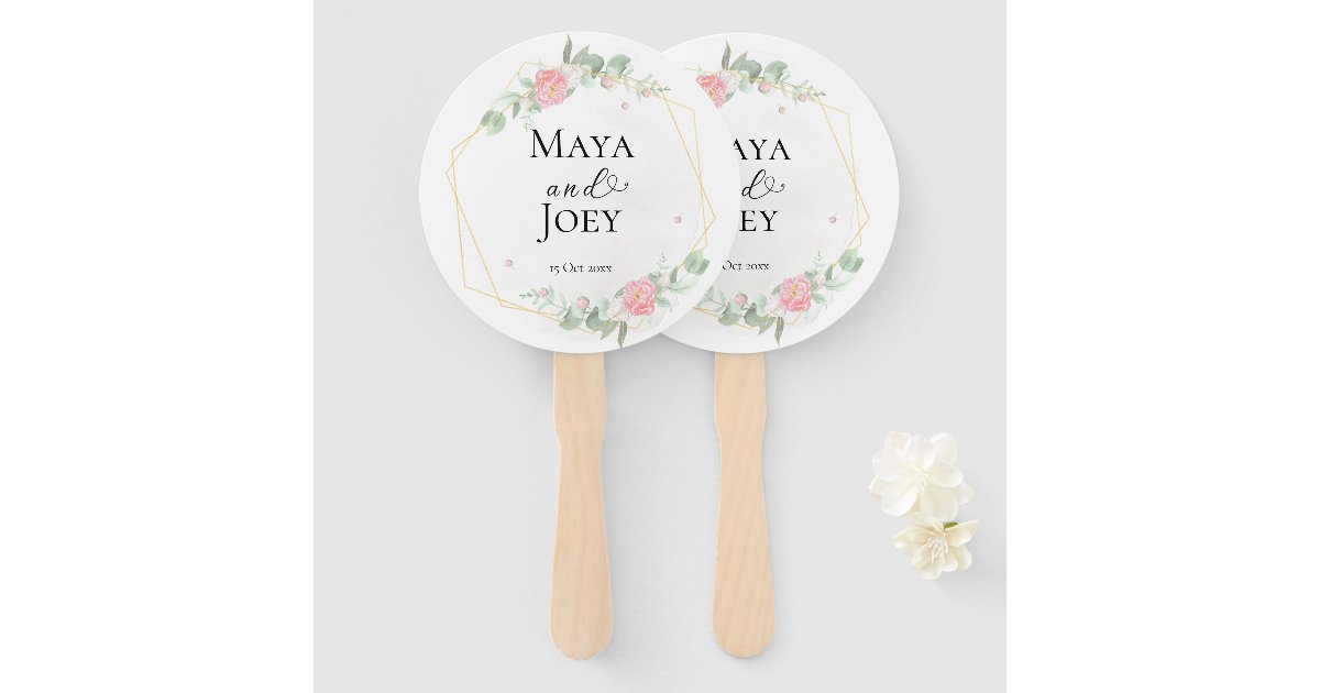 Romantic Rose Geometric Wedding Hand Fan | Zazzle