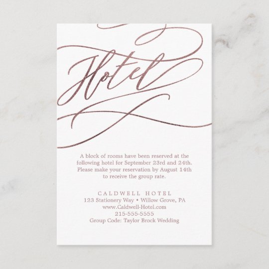 Romantic Rose Gold Calligraphy Hotel Enclosure Card | Zazzle.com