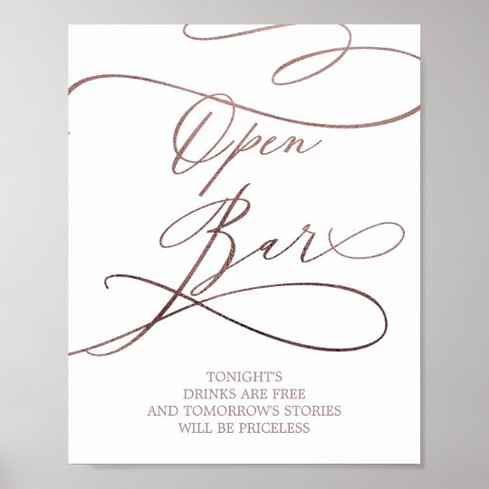 Romantic Rose Gold Calligraphy Open Bar Sign | Zazzle.com