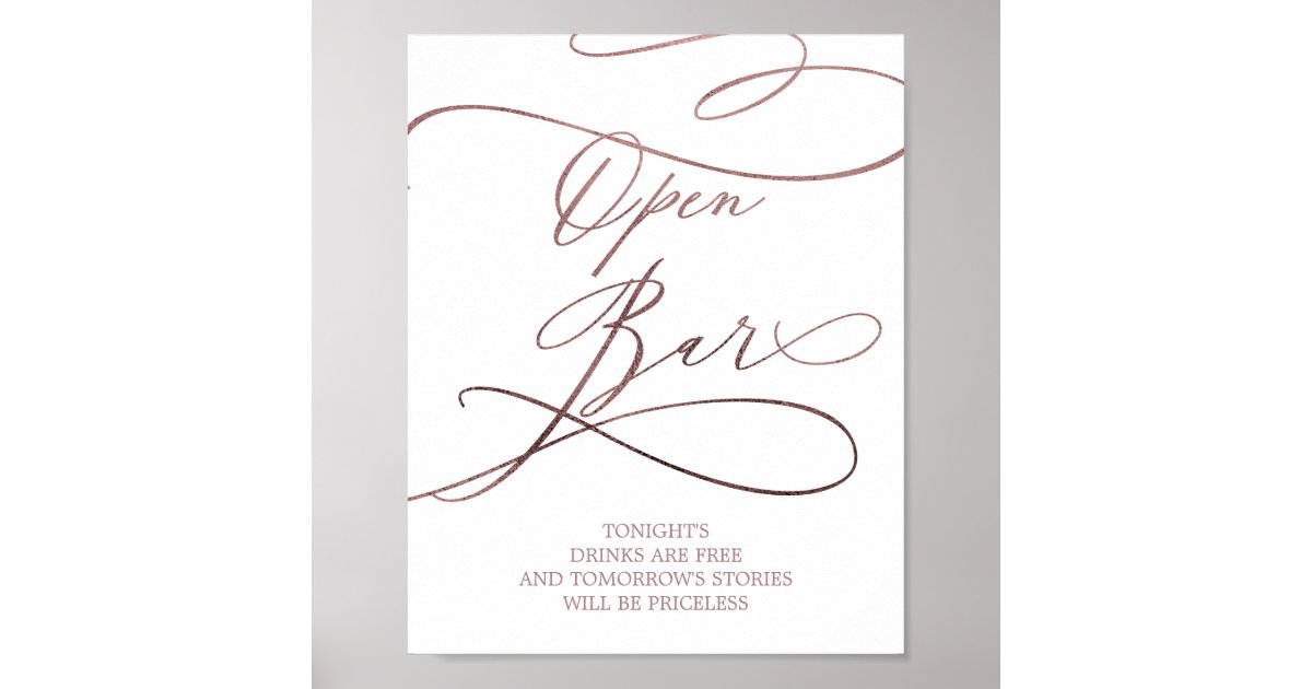 Romantic Rose Gold Calligraphy Open Bar Sign | Zazzle.com