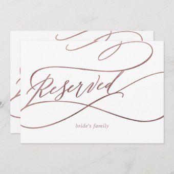 Romantic Rose Gold Calligraphy Reserved Sign | Zazzle