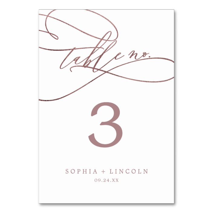 Romantic Rose Gold Calligraphy Table Number | Zazzle.com
