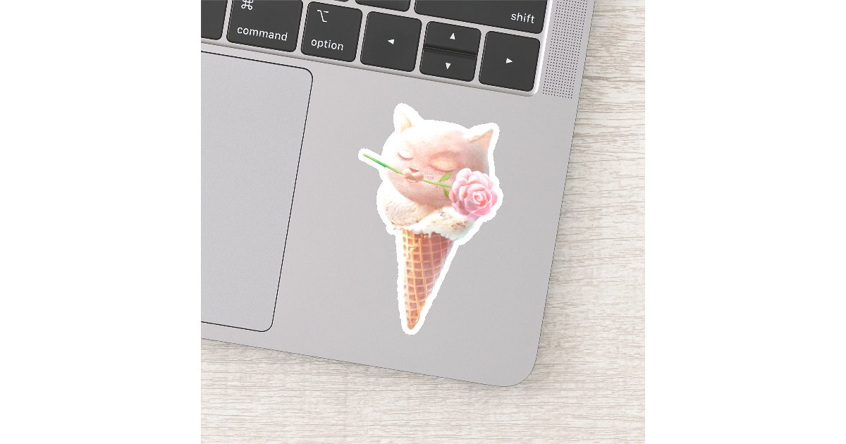 Romantic Rose: Miss Meow Pink Ice Cream Cone Art Sticker | Zazzle