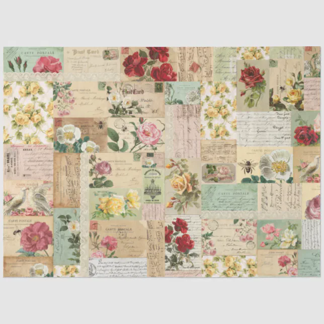 Romantic Rose Pink & Aqua Ephemera Tissue Paper | Zazzle