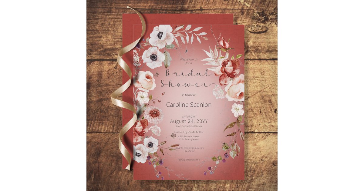 Romantic Rose Red Floral Bridal Shower Invitation | Zazzle