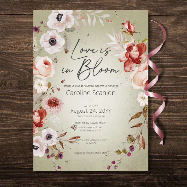 Romantic Rose Sage Floral Love In Bloom Shower Invitation | Zazzle