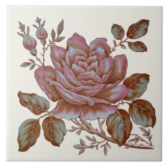 Romantic Rose Transferware Tile c. 1900 Design | Zazzle.com