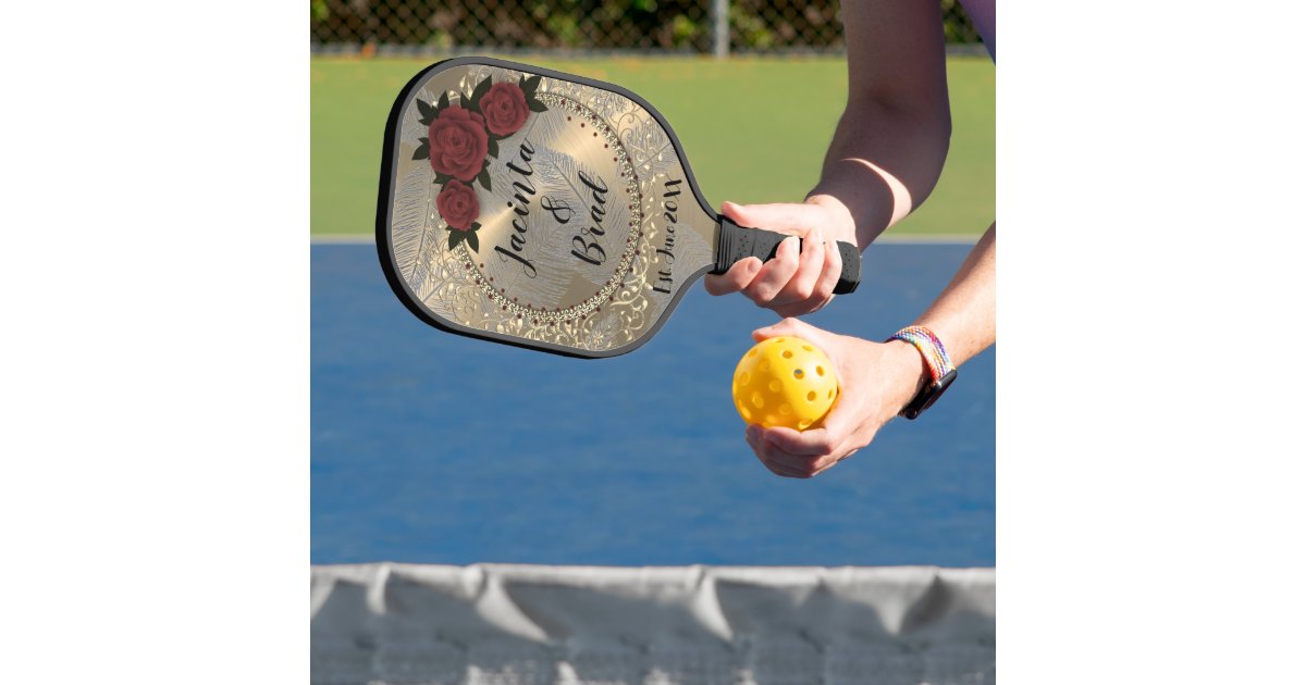 Romantic Rose Wreath Feather Wedding Pickleball Paddle | Zazzle