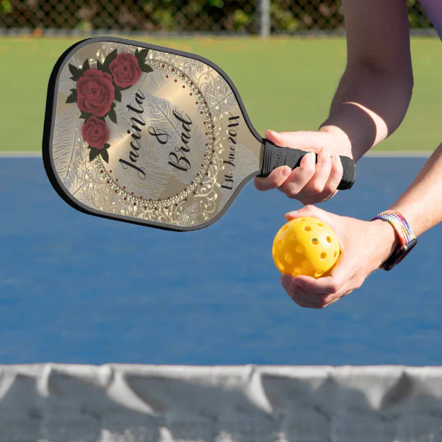 Romantic Rose Wreath Feather Wedding Pickleball Paddle | Zazzle