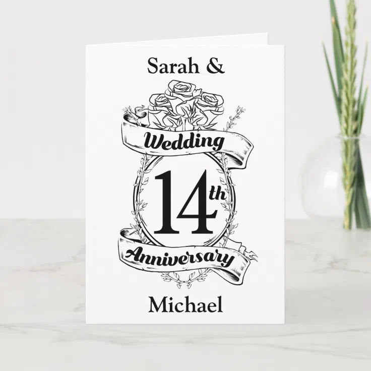 Romantic Roses 14TH fourteenth wedding anniversary Card | Zazzle