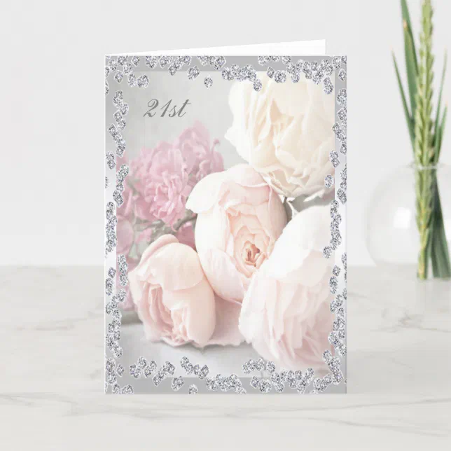 Romantic Roses & Diamonds 21st Birthday Card | Zazzle
