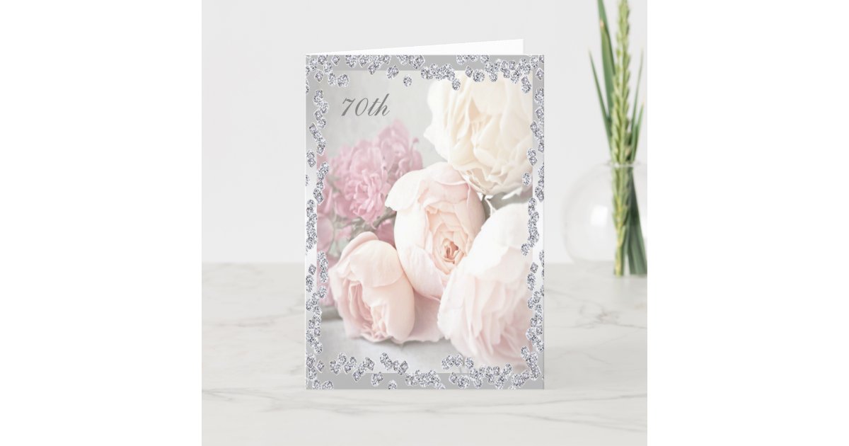 Romantic Roses & Diamonds 70th Birthday Card | Zazzle