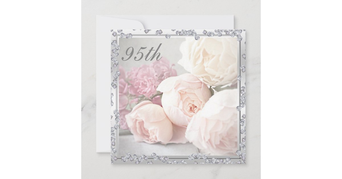 Romantic Roses & Diamonds 95th Birthday Party Invitation | Zazzle