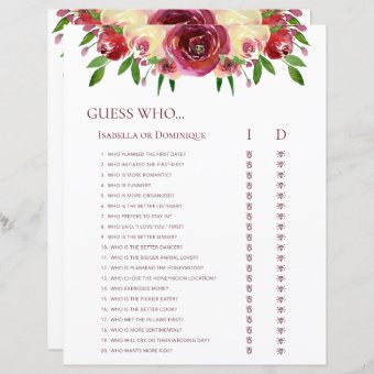 Romantic Roses Guess Who Wedding Word Search Games | Zazzle