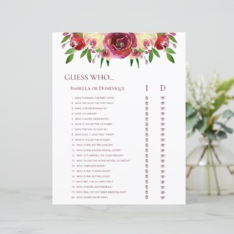 Romantic Roses Guess Who Wedding Word Search Games | Zazzle
