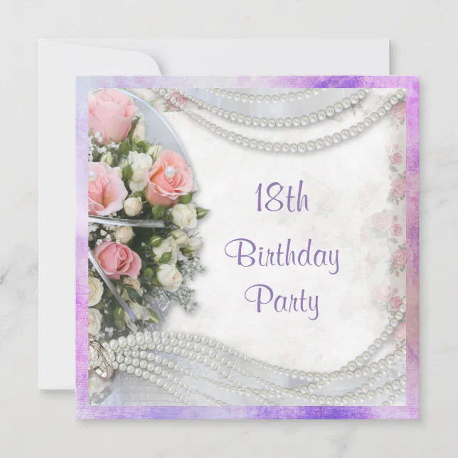 Romantic Roses & Pearls 18th Birthday Party Invitation | Zazzle