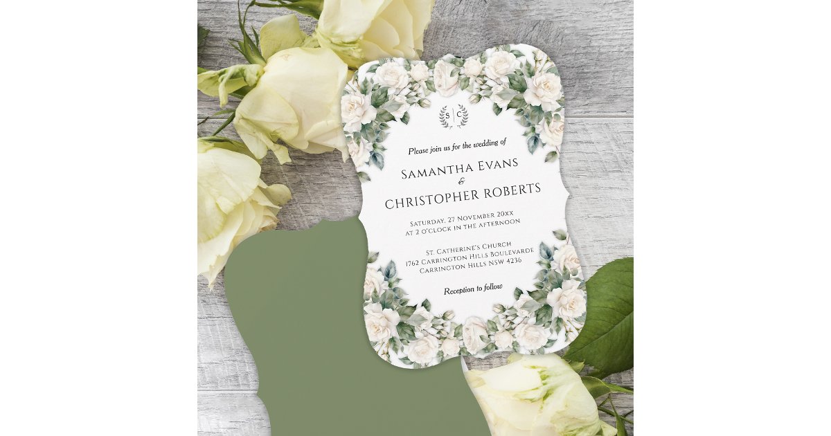 Romantic Roses Spring Wedding Curved Invitation | Zazzle