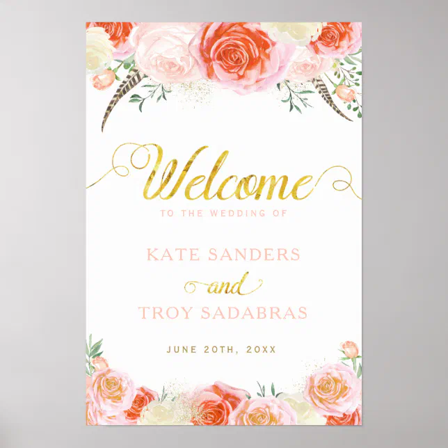 Romantic Roses Wedding Welcome Sign (13x19) | Zazzle