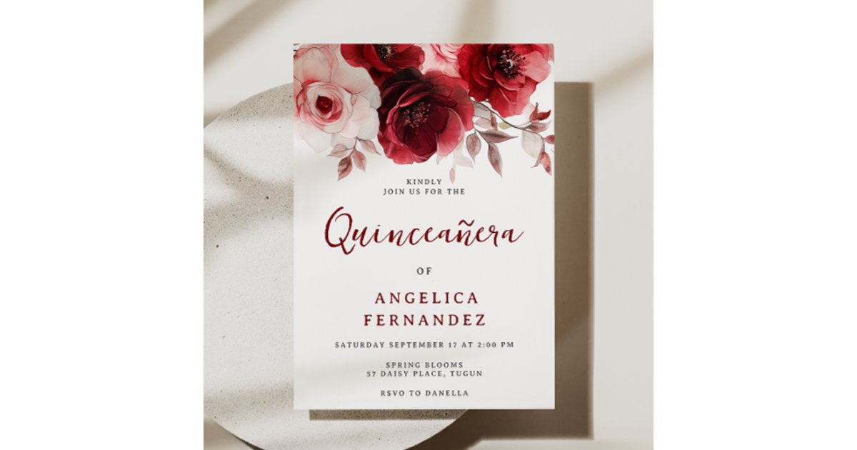 Romantic Ruby Red Rose Quinceanera Party Invitation | Zazzle