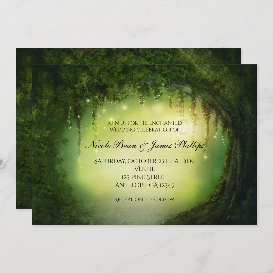 Romantic Rustic Enchanted Forest Tree Invitations | Zazzle