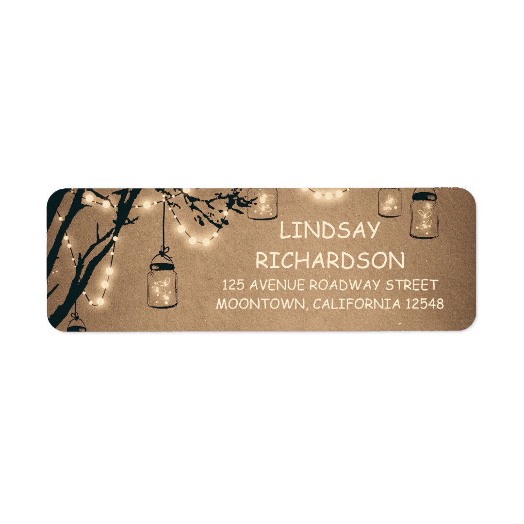 Romantic Rustic Fireflies Mason Jars Wedding Label | Zazzle