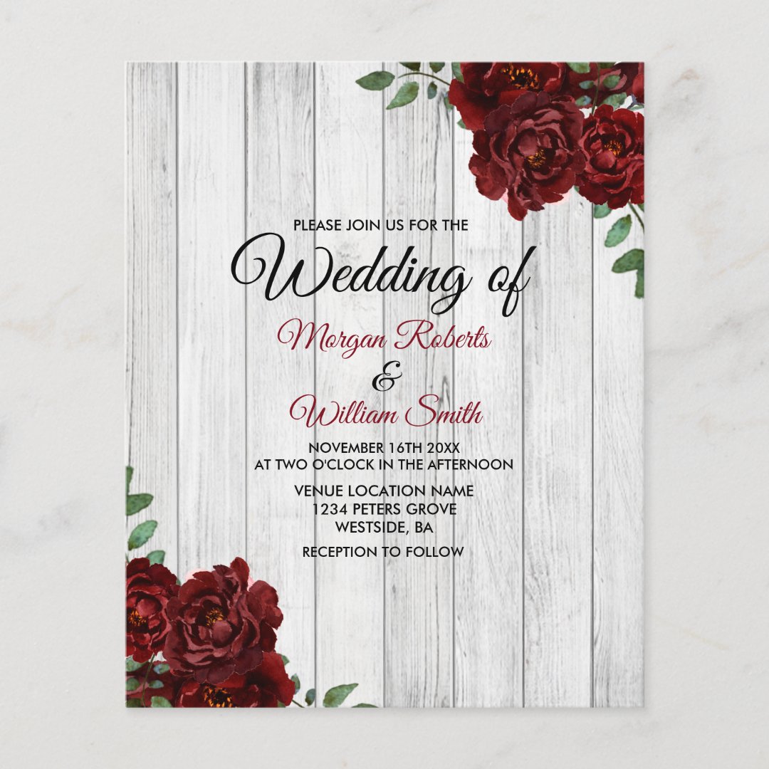 Romantic Rustic Red Rose Budget Wedding Invitation | Zazzle