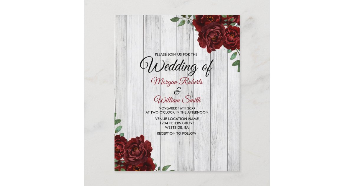 Romantic Rustic Red Rose Budget Wedding Invitation | Zazzle