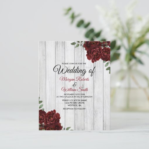 Romantic Rustic Red Rose Budget Wedding Invitation | Zazzle