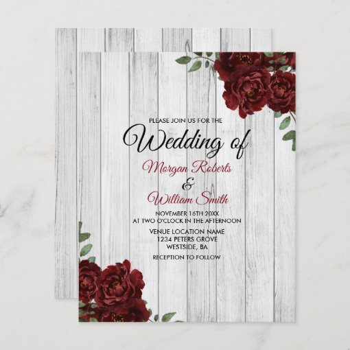 Romantic Rustic Red Rose Budget Wedding Invitation | Zazzle