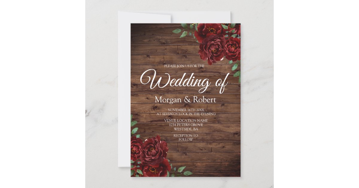 Romantic Rustic Red Rose Wedding Invitation | Zazzle
