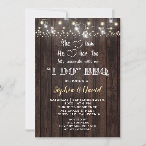 Romantic Rustic Wood I DO BBQ Rehearsal Dinner Invitation | Zazzle