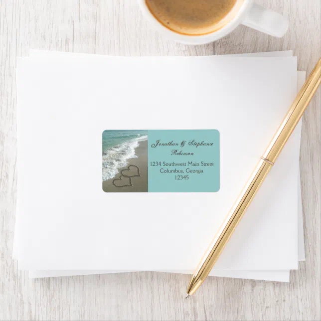 Romantic Sand Hearts Beach Address Label | Zazzle