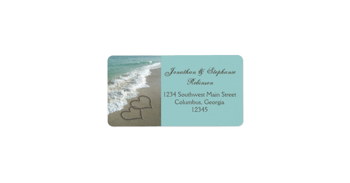 Romantic Sand Hearts Beach Address Label | Zazzle