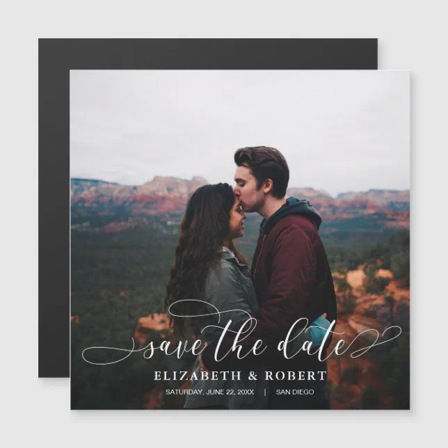 Romantic Script Wedding Photo Save the Date | Zazzle