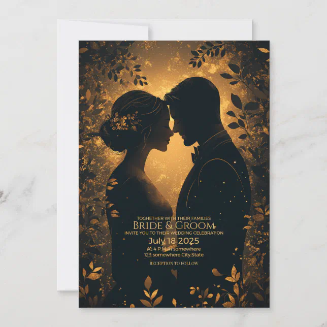 Romantic Silhouette with Elegant Gold Background Invitation | Zazzle