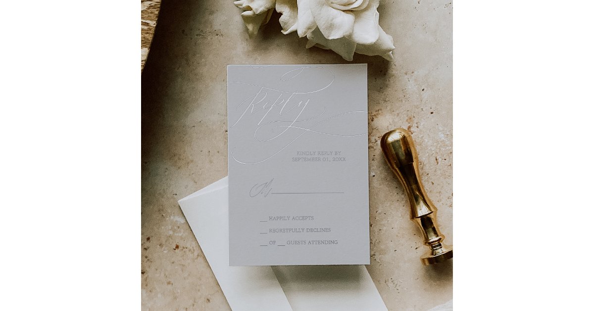 Romantic Silver Foil | Gray Simple RSVP Card | Zazzle