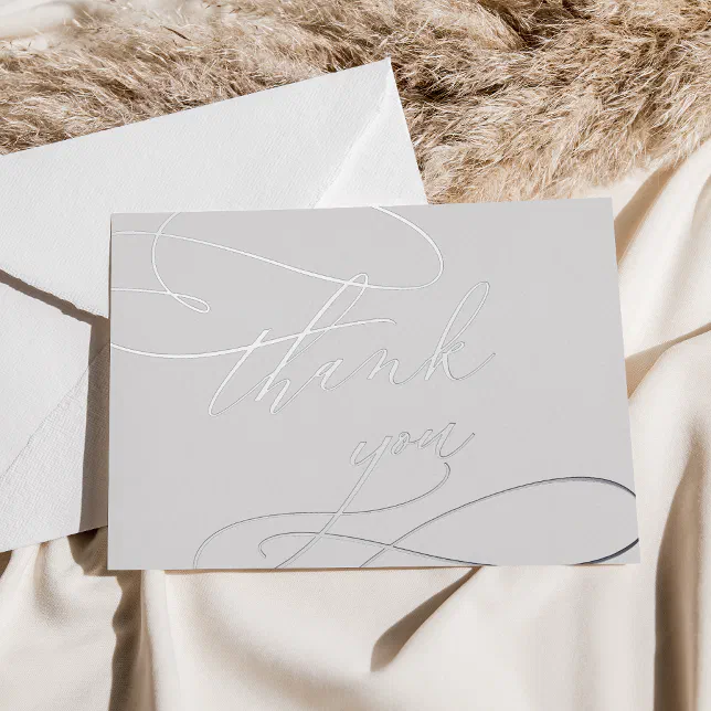 Romantic Silver Foil | Gray Wedding Thank You Card | Zazzle