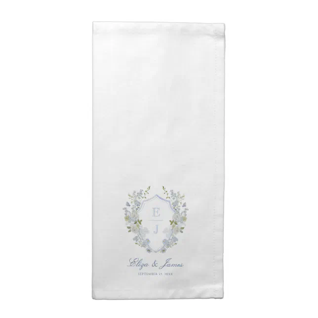 Romantic Soft Blue Monogram Crest Wedding Cloth Napkin | Zazzle