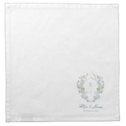 Romantic Soft Blue Monogram Crest Wedding Cloth Napkin | Zazzle