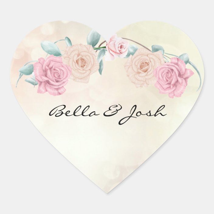 Romantic Soft Rose Wedding Heart Sticker | Zazzle.com