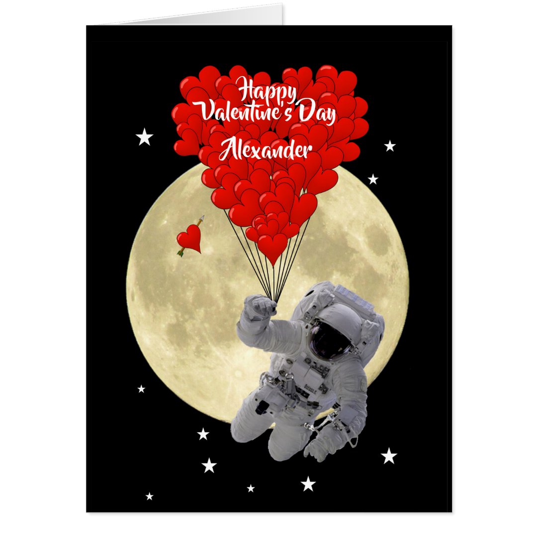 Romantic spaceman astronaut Valentines day Card | Zazzle