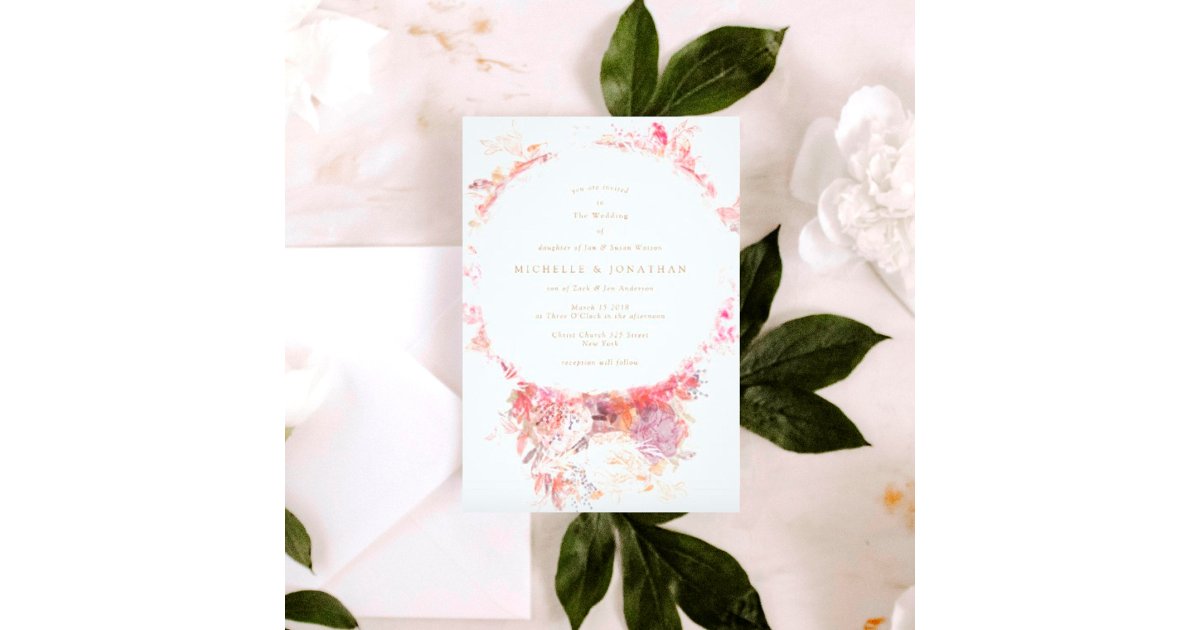 Romantic Spring Pink Flowers Wedding Invitation | Zazzle