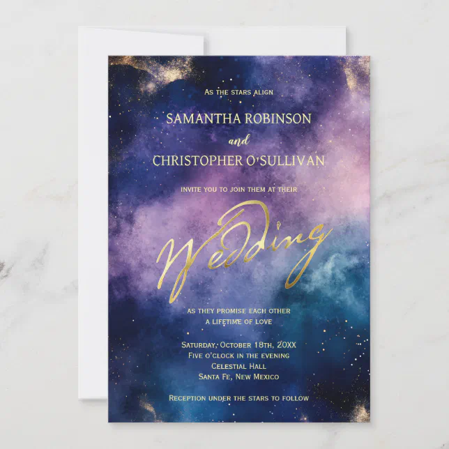 Romantic Starry Night Galaxy Wedding Invitation | Zazzle