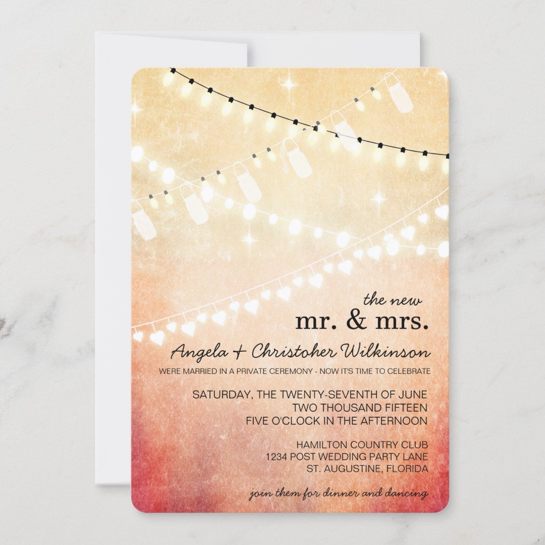 Romantic String Lights Reception Only Invitation | Zazzle