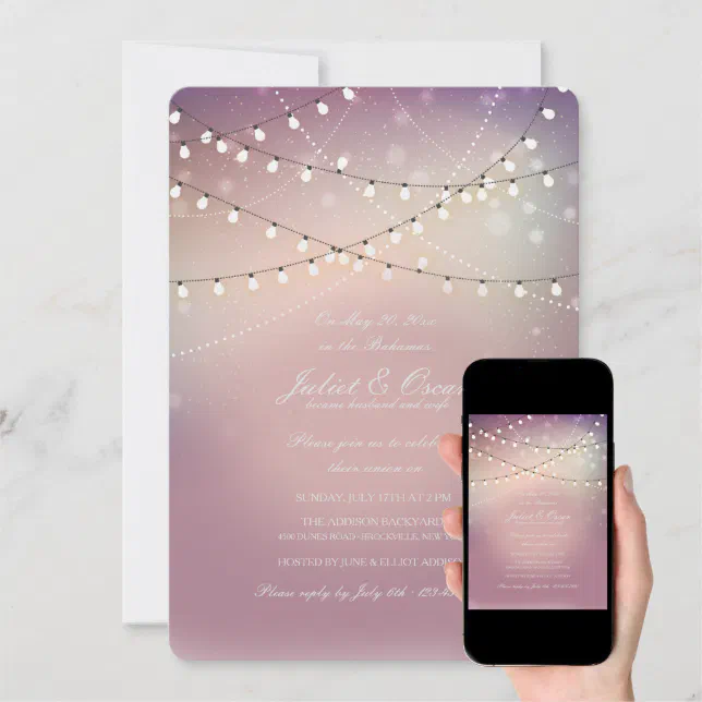 Romantic Strung Lights Post Wedding Invitation | Zazzle