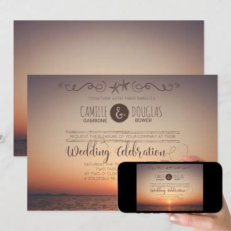 Romantic Sunset Beach Wedding Invitation | Zazzle